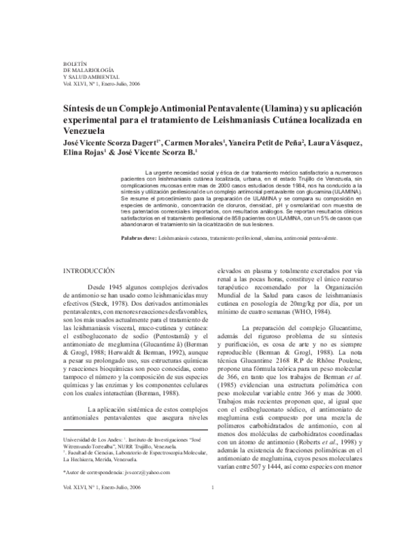 (PDF) Síntesis de un Complejo Antimonial Pentavalente (Ulamina) y su ...