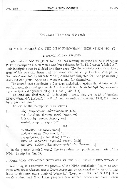 (PDF) New Phrygian Inscription No. 88