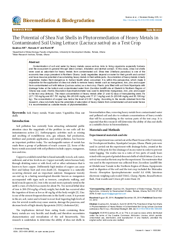 (PDF) The Potential of Shea Nut Shells in Phytoremediation of Heavy ...