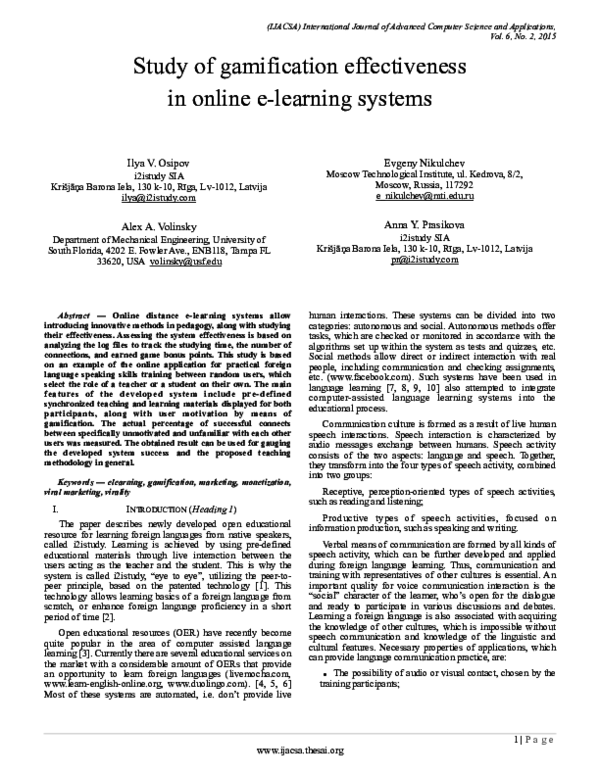 (PDF) Study of gamification effectiveness in online e-learning systems