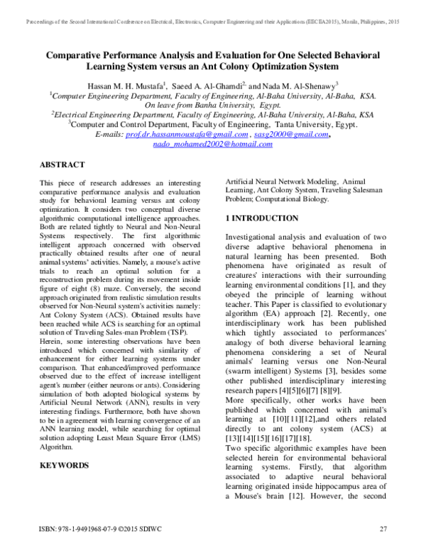 (PDF) Comparative Performance Analysis and Evaluation for One Selected Behavioral Learning ...