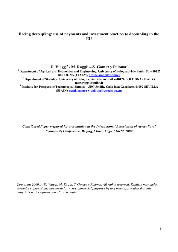 (PDF) Facing decoupling: use of payments and investment reaction to ...