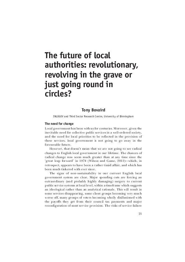 (PDF) The future of local authorities: revolutionary, revolving in the ...