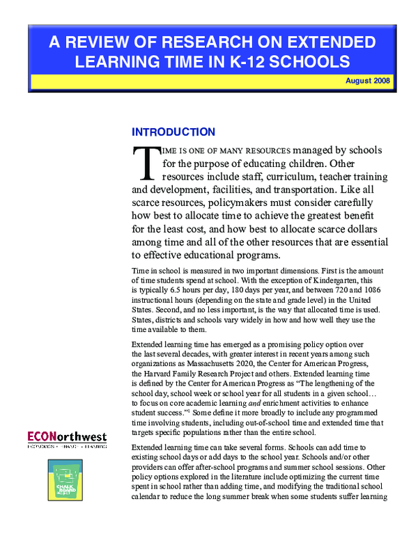 (PDF) A REVIEW OF RESEARCH ON EXTENDED LEARNING TIME IN K-12 SCHOOLS