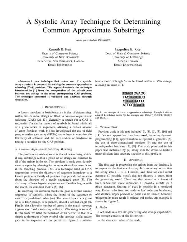 (PDF) A systolic array technique for determining common approximate substrings