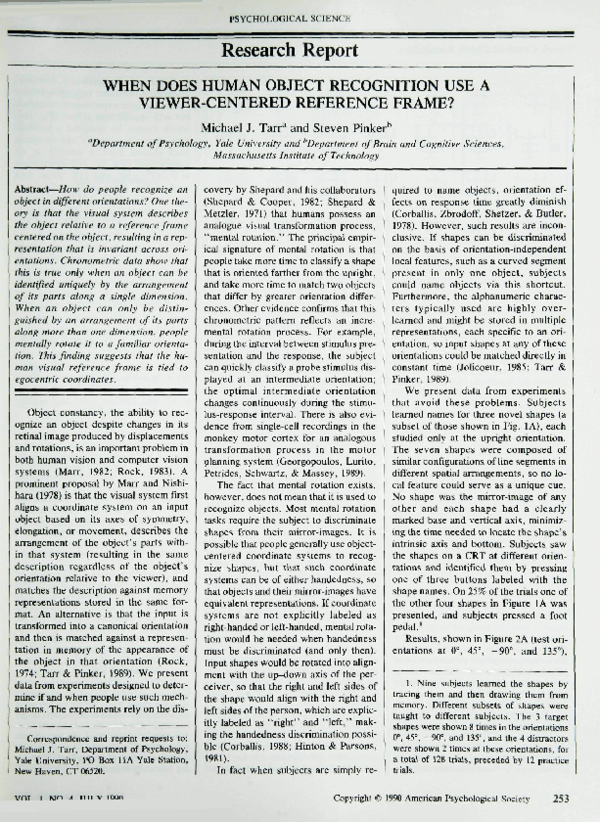 Pdf When Does Human Object Recognition Use A Viewer Centered 4417