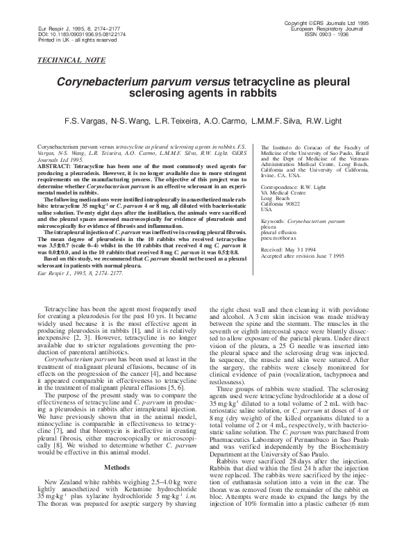 (PDF) Corynebacterium parvum versus tetracycline as pleural sclerosing ...