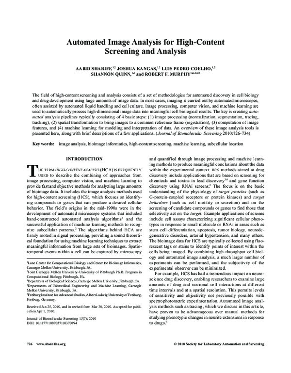 (PDF) Automated Image Analysis for High-Content Screening and Analysis