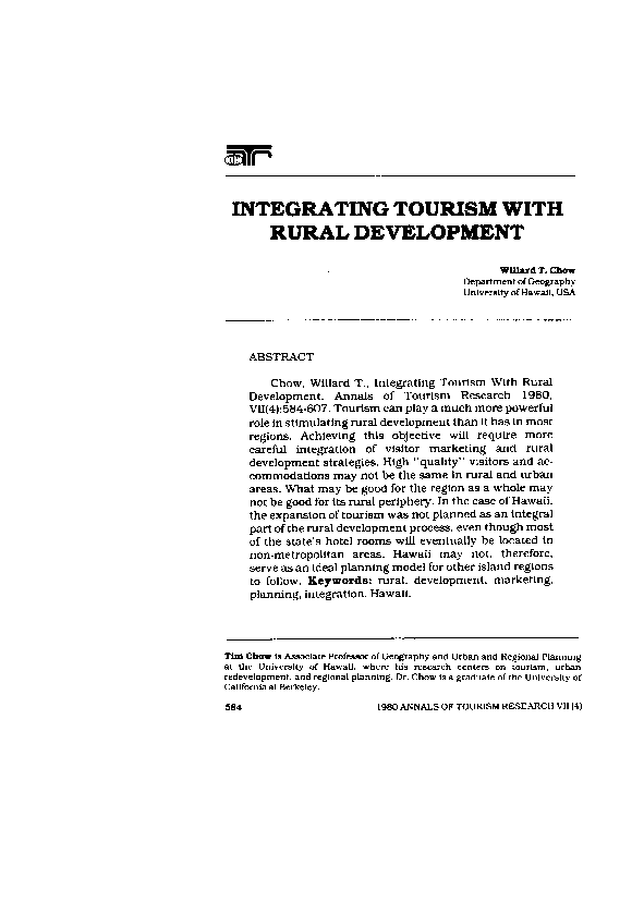 (PDF) INTEGRATING TOURISM WITH RURAL DEVELOPMENT
