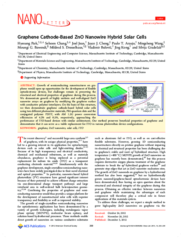 (PDF) Graphene Cathode-Based ZnO Nanowire Hybrid Solar Cells