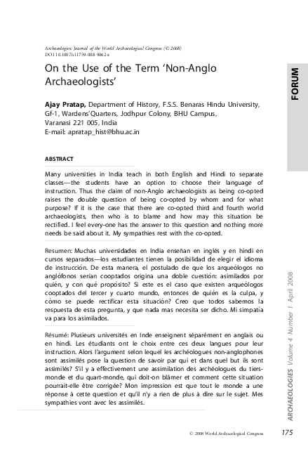 (PDF) On the Use of the Term ‘Non-Anglo Archaeologists’