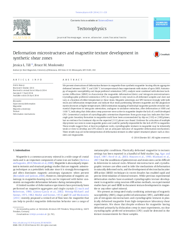 (PDF) Deformation microstructures and magnetite texture development in synthetic shear zones