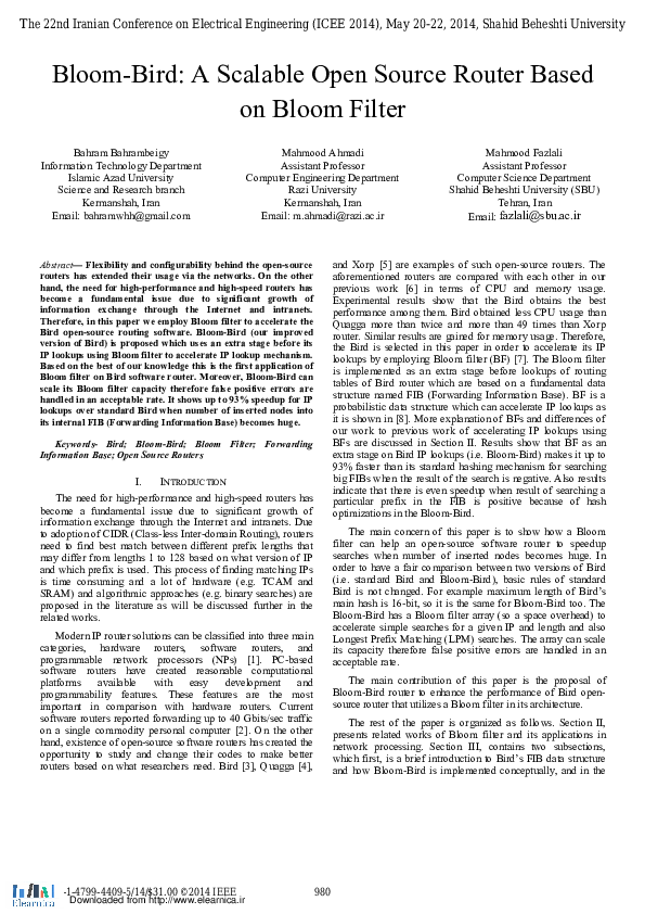(PDF) Bloom-Bird: A Scalable Open Source Router Based on Bloom Filter