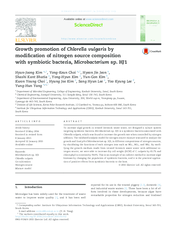 (PDF) Growth promotion of Chlorella vulgaris by modification of nitrogen source composition with ...