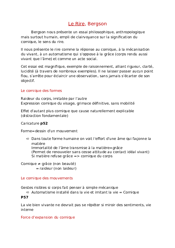 (DOC) Le Rire, Bergson