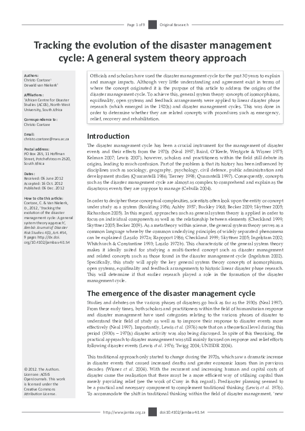 (PDF) Tracking the evolution of the disaster management cycle: A ...