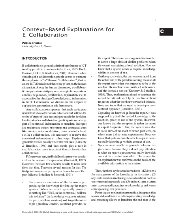 (PDF) Context-Based Explanations for E-Collaboration