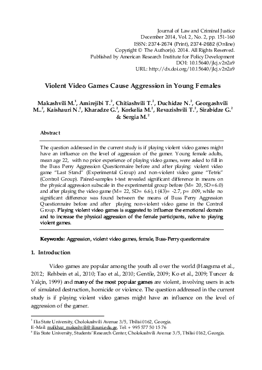 (PDF) Violent Video Games Cause Aggression in Young Females