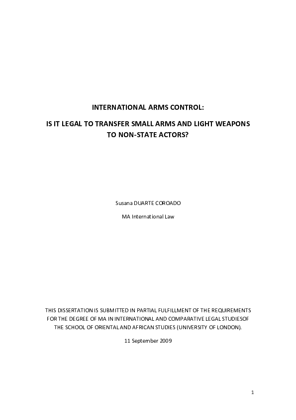 INTERNATIONAL ARMS CONTROL: IS IT LEGAL TO TRANSFER SMALL ARMS AND ...
