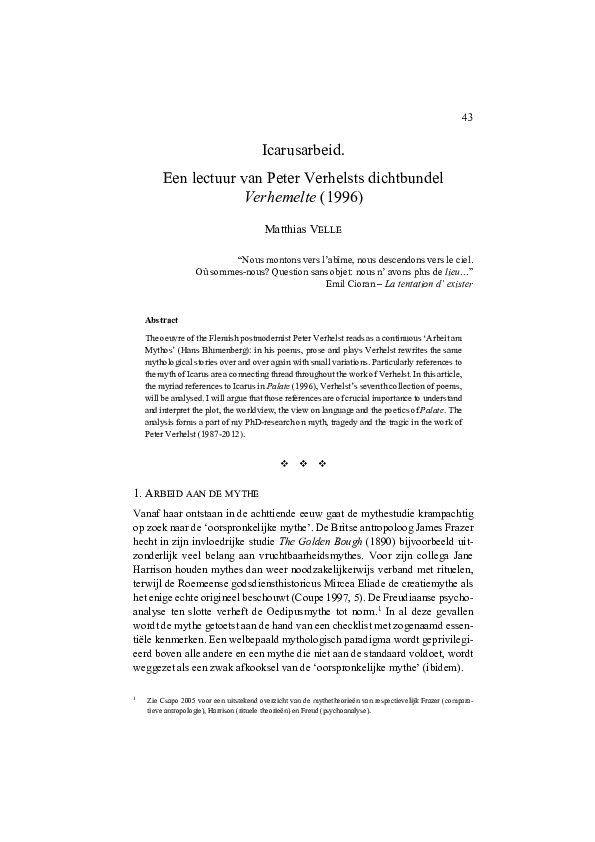 (PDF) Icarusarbeid. Een lectuur van Peter Verhelsts dichtbundel ...