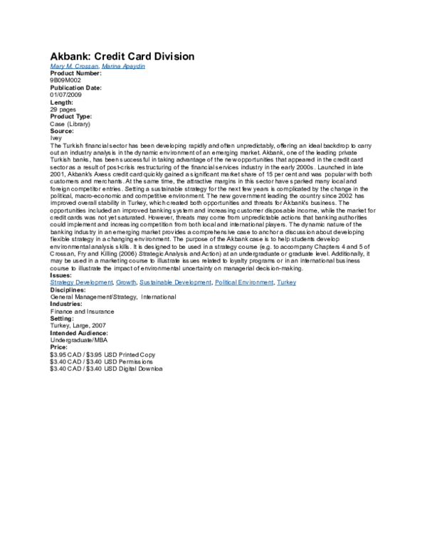 (DOC) Akbank: Credit Card Division