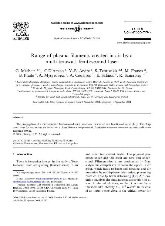 (PDF) Range of plasma filaments created in air by a multi-terawatt femtosecond laser