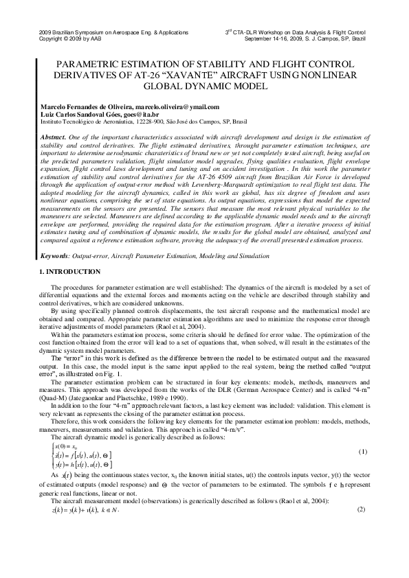 (PDF) PARAMETRIC ESTIMATION OF STABILITY AND FLIGHT CONTROL DERIVATIVES OF AT26 "XAVANTE ...
