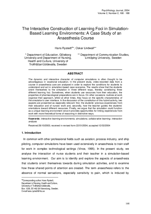 (PDF) The Interactive Construction of Learning Foci in Simulation-Based Learning Environments: A ...