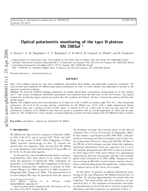 Pdf Optical Polarimetric Monitoring Of The Type Ii Plateau Sn 2005af
