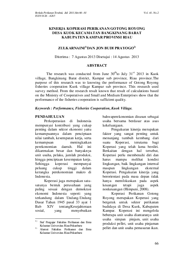 (PDF) Kinerja Koperasi Perikanan Gotong Royong Desa Kuok Kecamatan ...