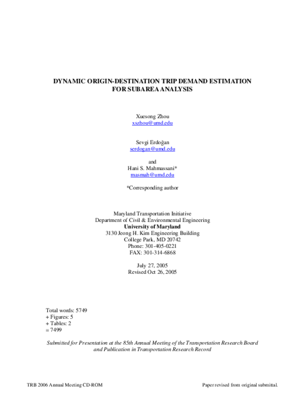 Pdf Dynamic Origin—destination Trip Demand Estimation For Subarea Analysis Xuesong Zhou 