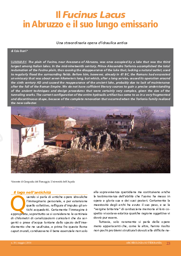 (PDF) Il Fucinus Lacus in Abruzzo e il suo lungo emissario
