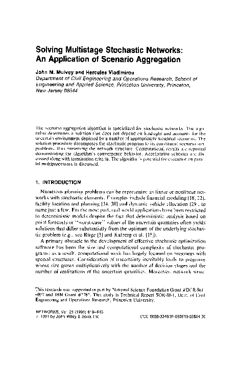 Pdf Solving Multistage Stochastic Networks An Application Of