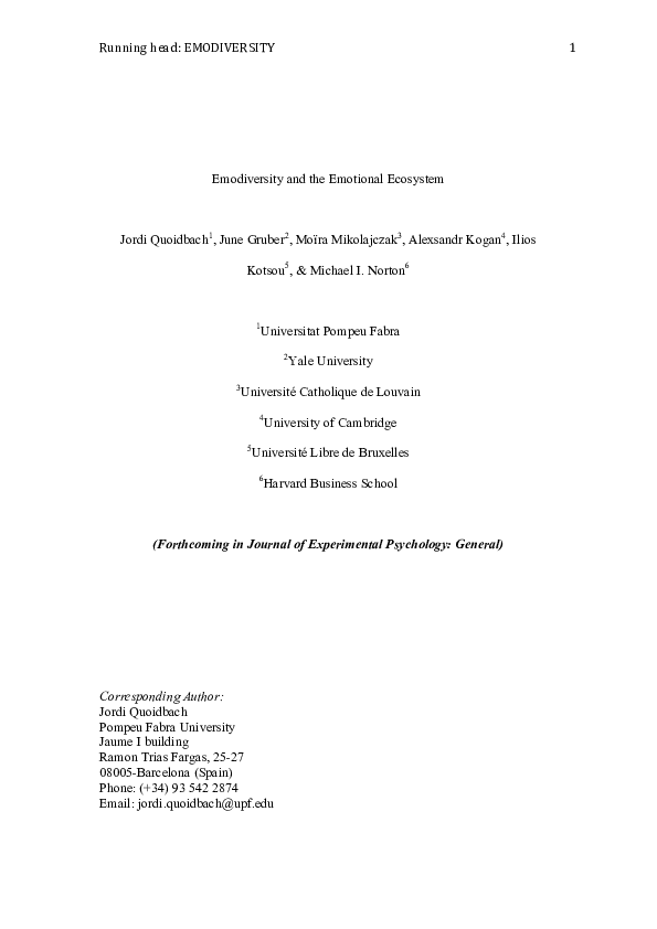 (PDF) Emodiversity and the Emotional Ecosystem