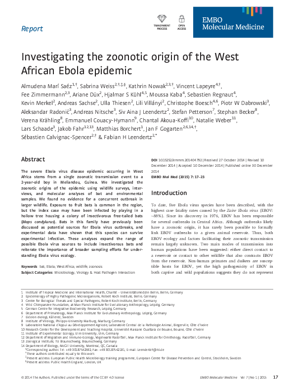 (PDF) Investigating the zoonotic origin of the West African Ebola epidemic