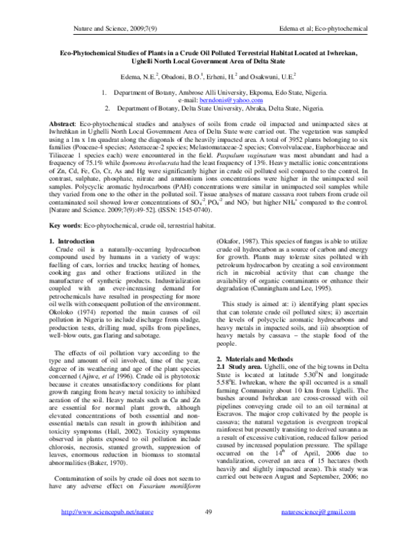 (PDF) Eco-Phytochemical Studies of Plants in a Crude Oil Polluted Terrestrial Habitat Located at ...