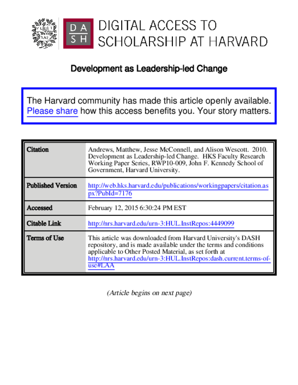 (PDF) Development as Leadership-led Change