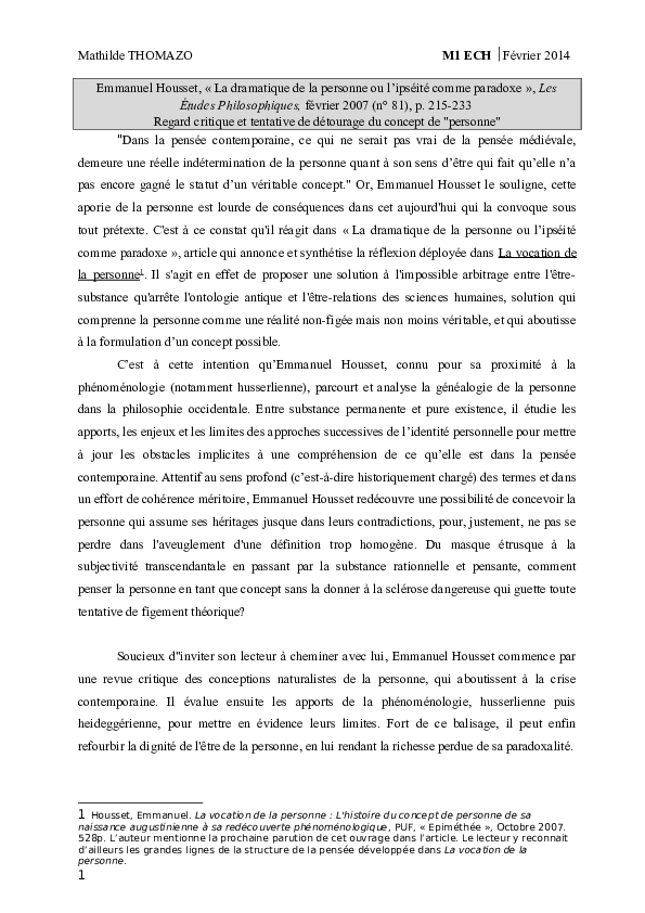 (DOC) Concept de "personne", réflexion critique à partir du travail d ...