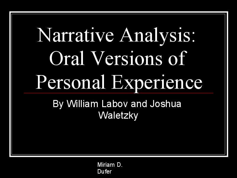 (PDF) Narrative Analysis