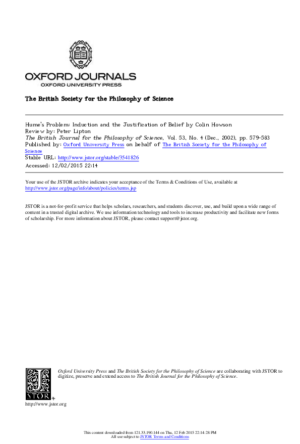 (PDF) Hume's Problem: Induction and the Justification of Belief by ...