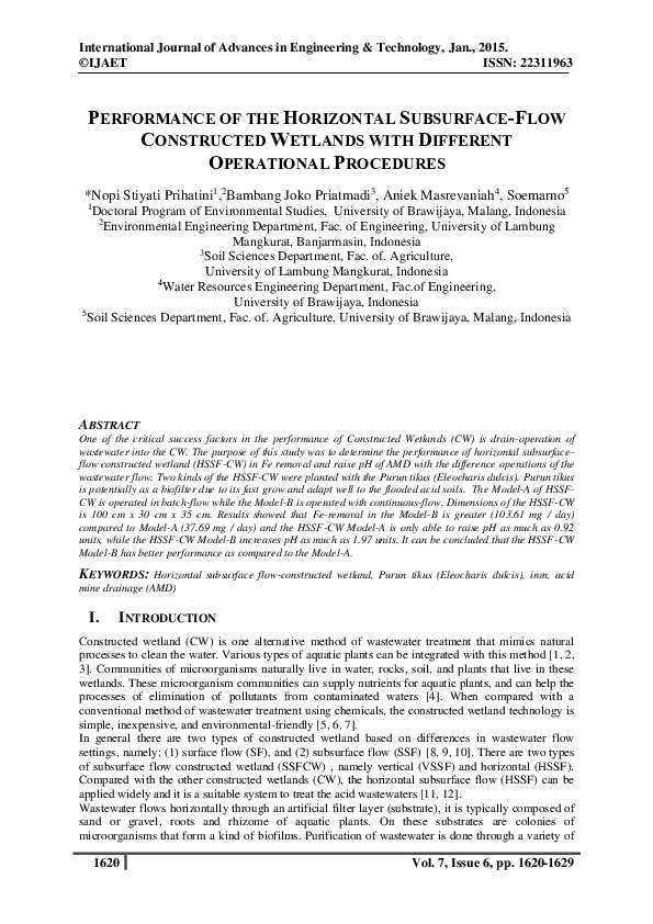 (PDF) PERFORMANCE OF THE HORIZONTAL SUBSURFACE-FLOW CONSTRUCTED WETLANDS WITH DIFFERENT ...