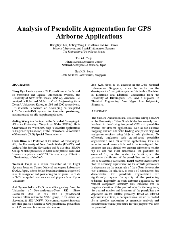 (PDF) Analysis of Pseudolite Augmentation for GPS Airborne Applications