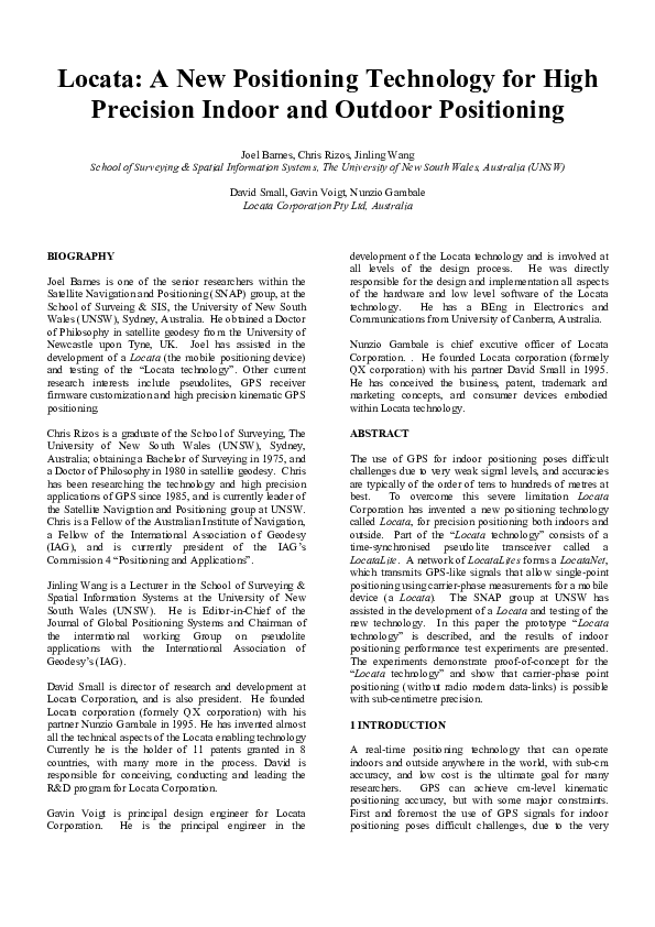(PDF) Locata: A New Positioning Technology for High Precision Indoor ...