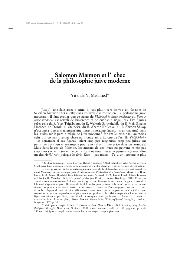 (PDF) “Salomon Maimon et l’échec de la philosophie juive moderne ...