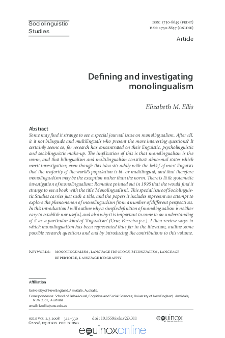 (PDF) Defining and investigating monolingualism