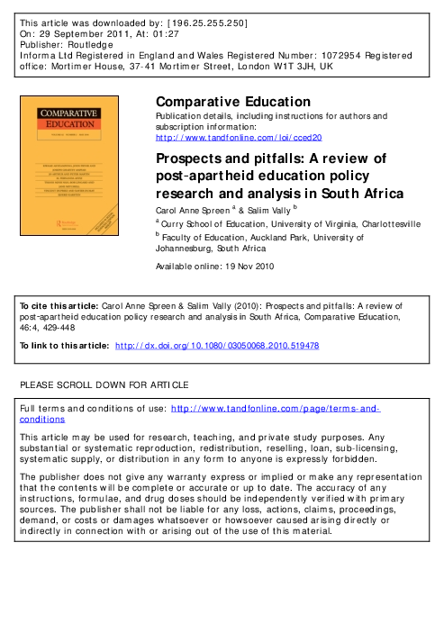 (PDF) Prospects and pitfalls: A review of post‐apartheid education policy research and analysis ...