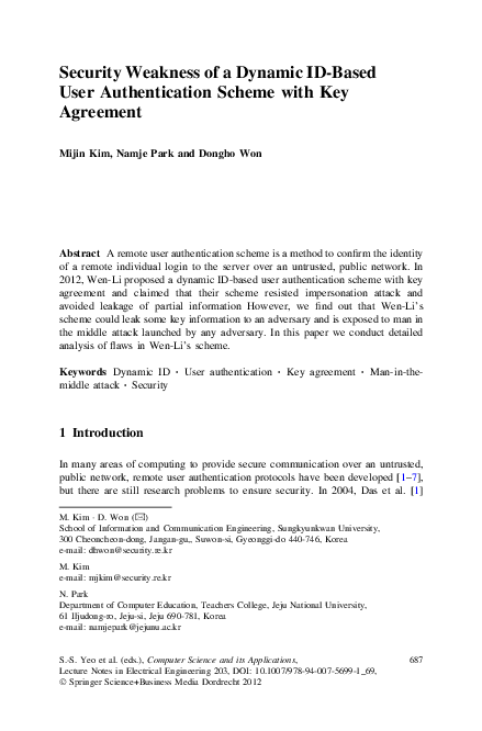 Security Weakness of a Dynamic ID-Based User Authentication Scheme with Key Agreement