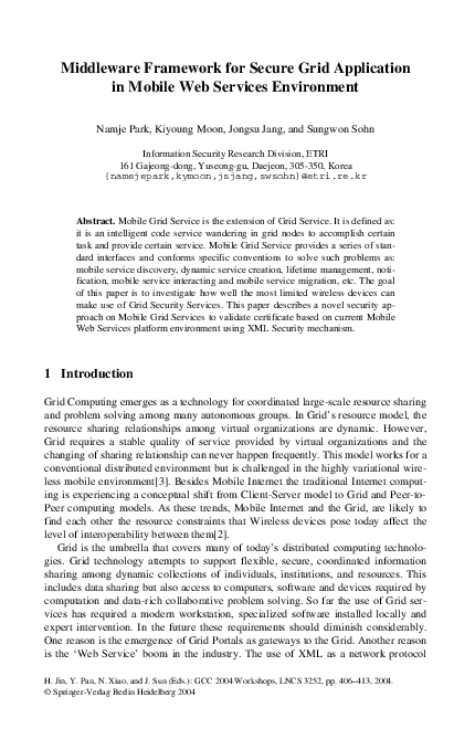 Middleware Framework For Secure Grid Application In Mobile Web Services