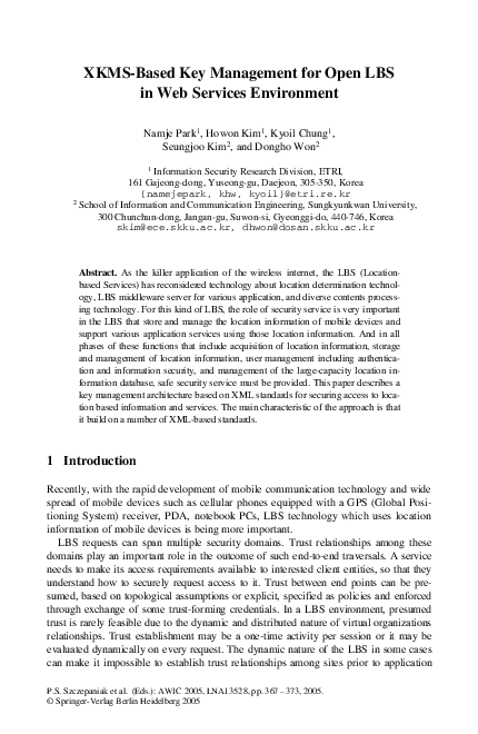 XKMS-Based Key Management for Open LBS in Web Services Environment