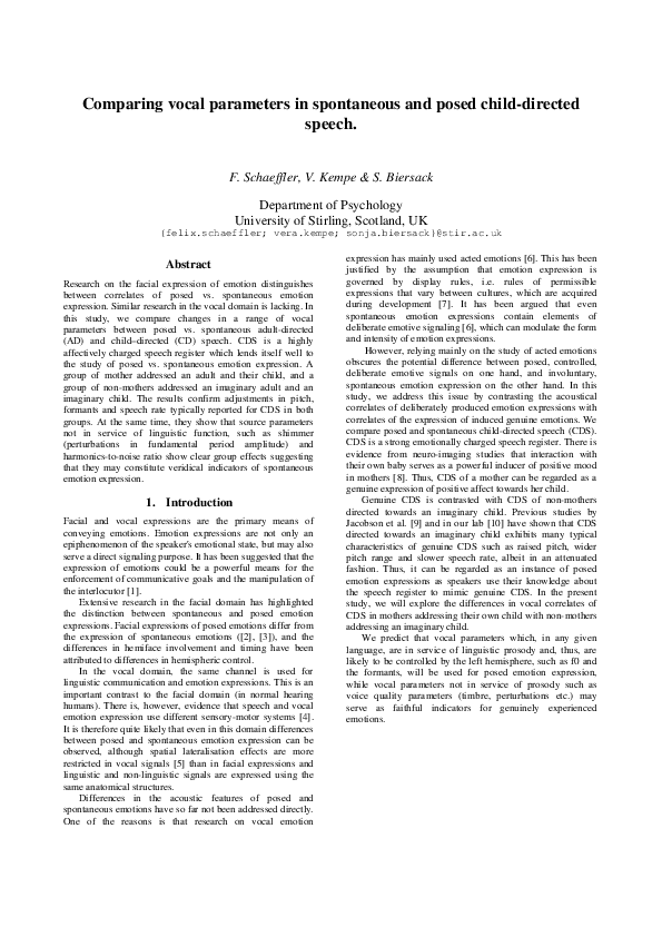 (PDF) Comparing vocal parameters in spontaneous and posed child-directed speech